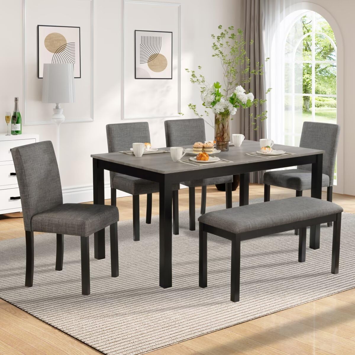 Amazon.com - JIJIWANG 6-Piece Dining Table Set with Bench and Chairs ...