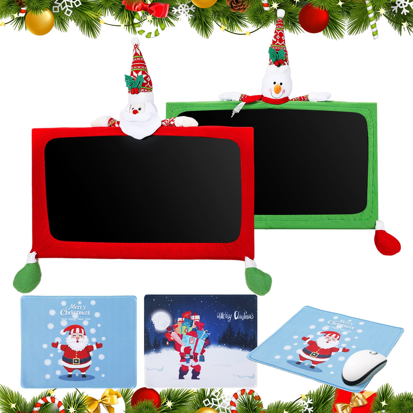 Amazon.com: Yaocom 4 Pcs Christmas Computer Monitor Cover and Christmas ...
