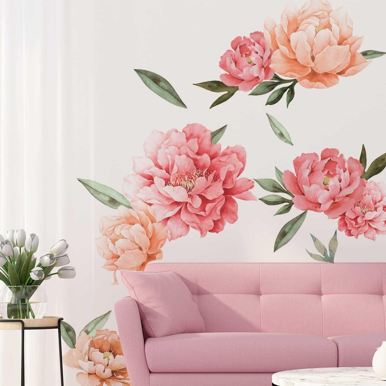 Amazon.com: MIYALIONE Poppy Peony Floral Butterfly Corner Wall Stickers ...