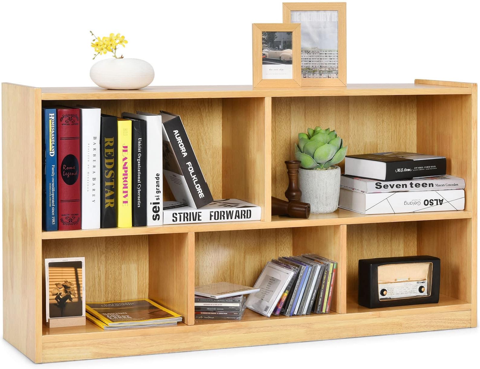 Amazon.com: Home Square 36" Tall 6 Shelf Double Wide Wood Bookcase with ...