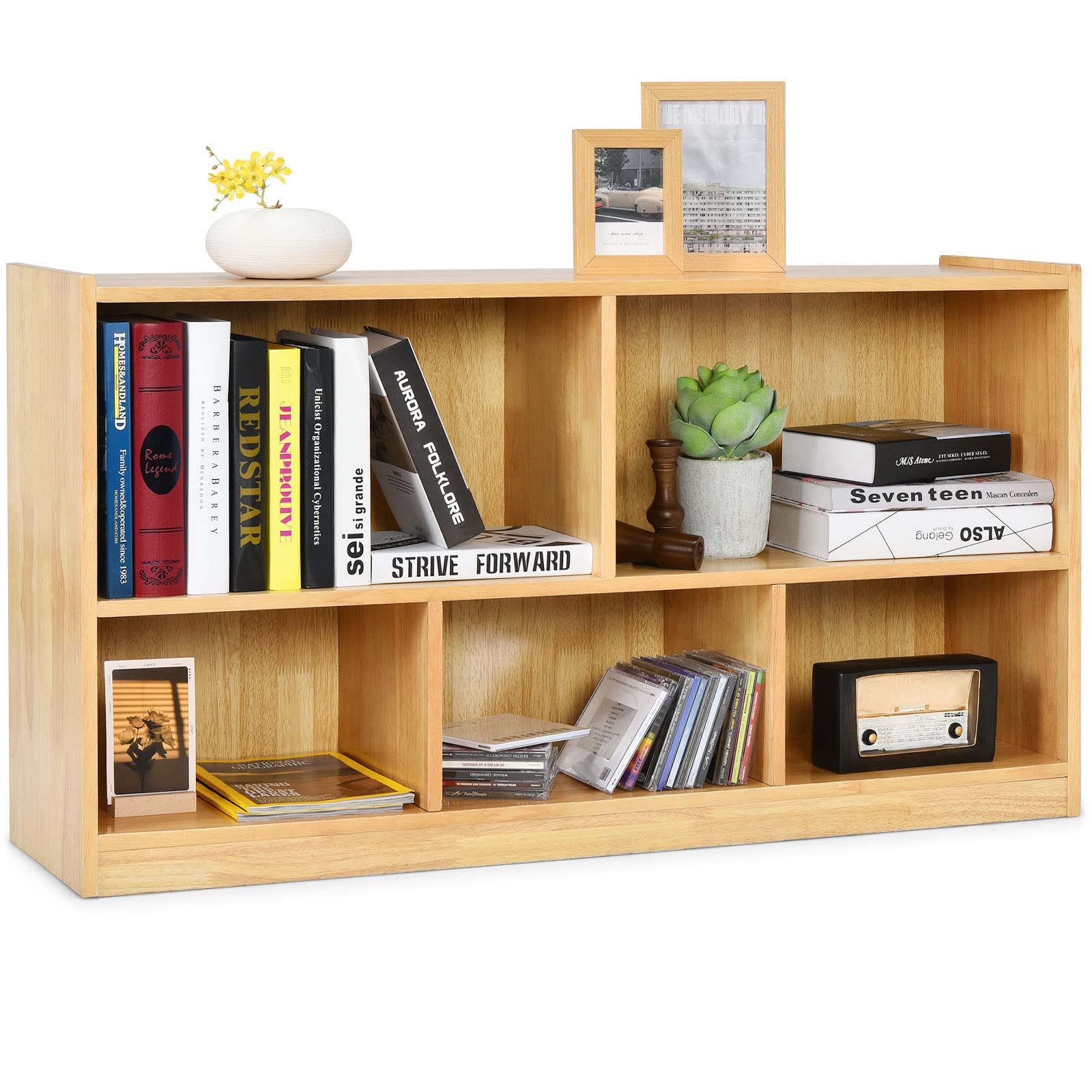 Tangkula 5 Cube Bookcase, 2 Tier Wooden Storage Open Bookshelf ...