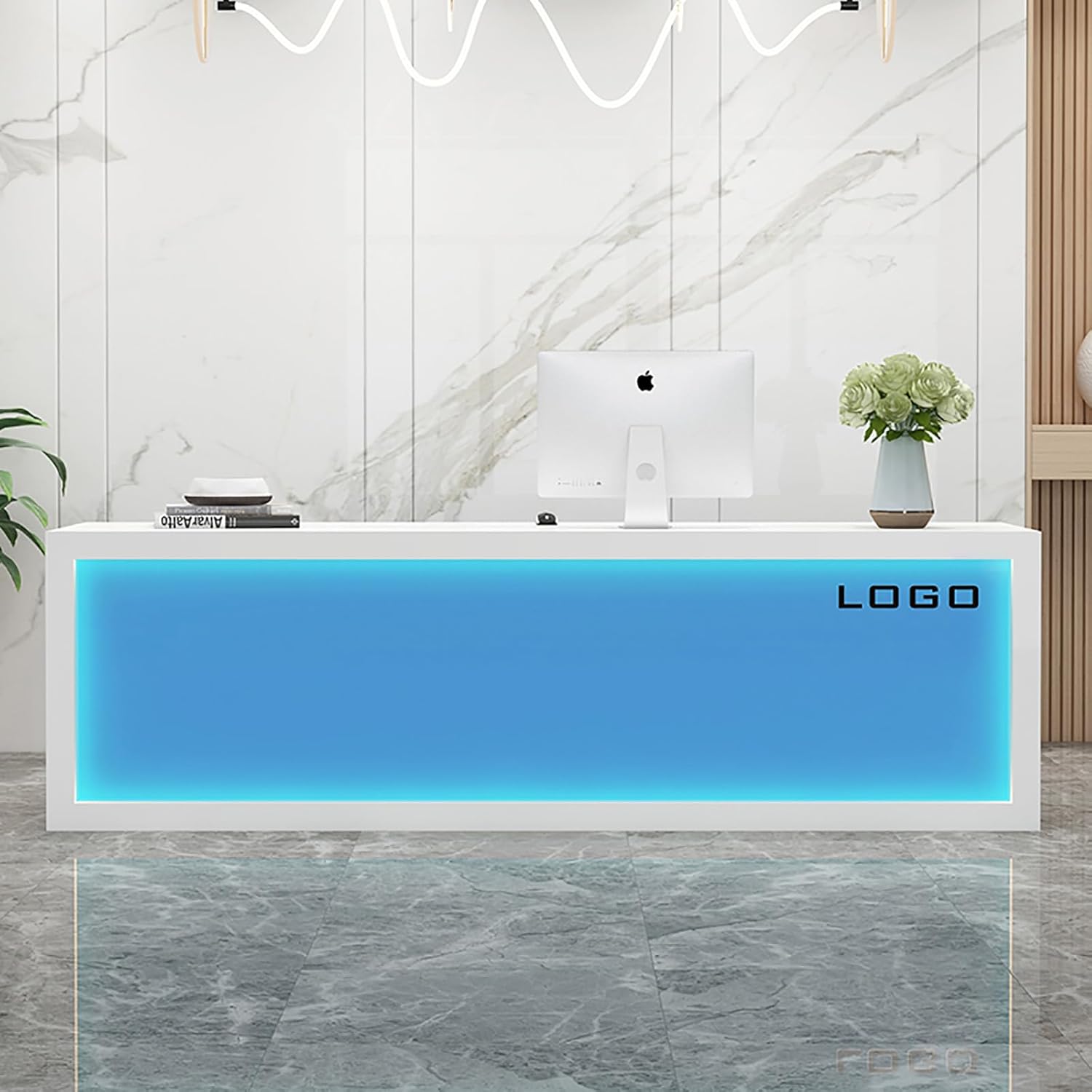 Amazon.com: Reception Desk, Stations Counter Table, L-Shap Cashier ...