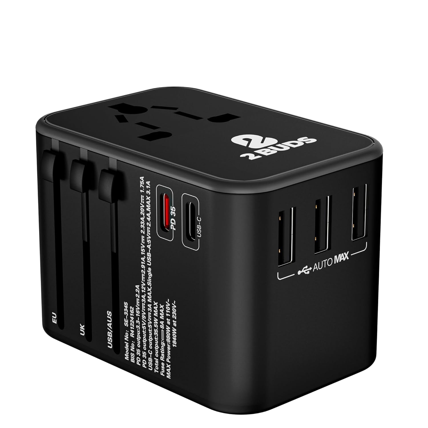 2Buds GEN 4 [35.5W] 6 in 1 International Travel Adapter, with Universal ...