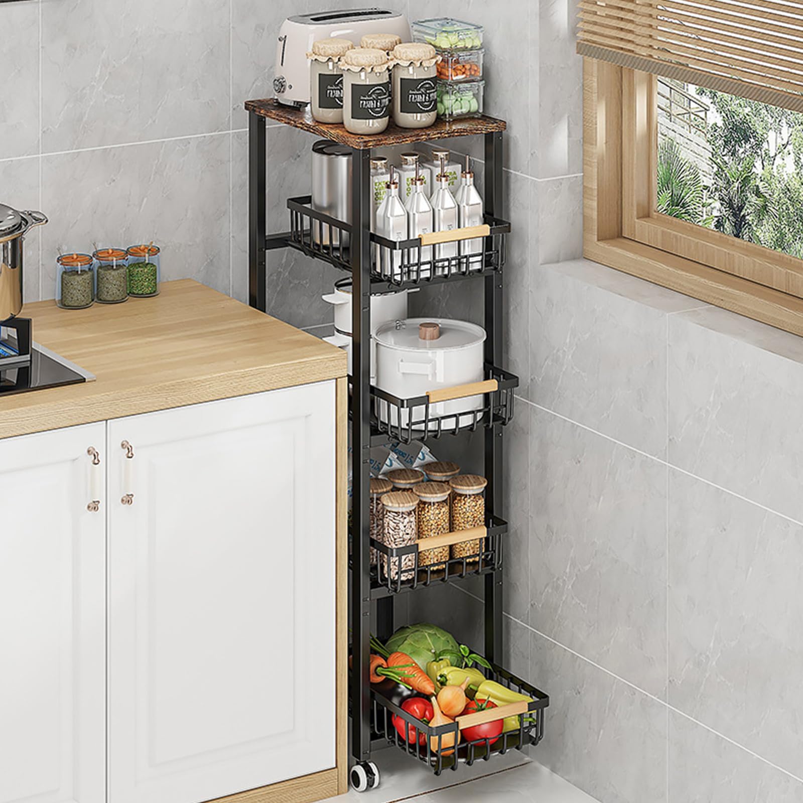 Amazon.com: Stranthother Kitchen Storage Cart Slim Rolling Cart On ...