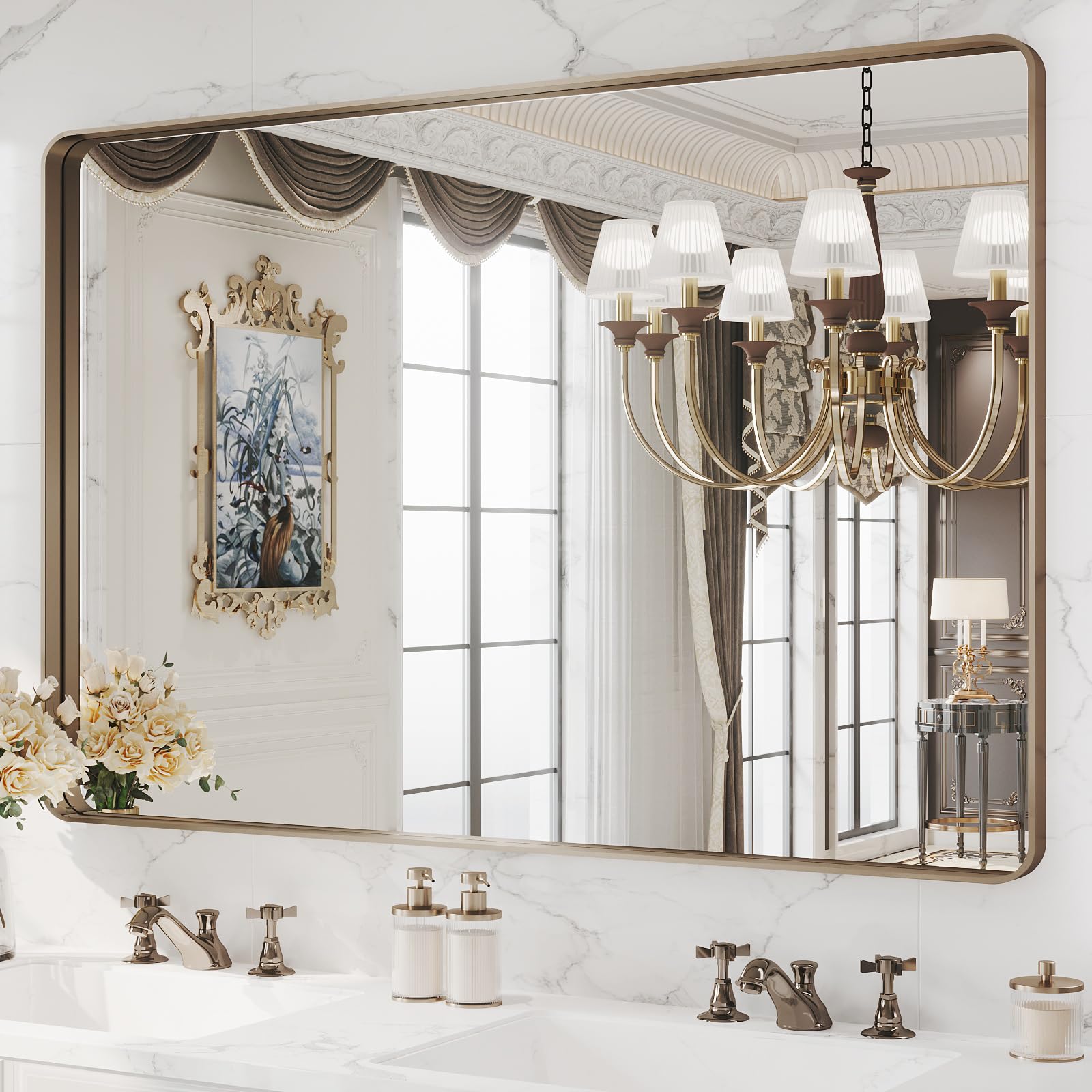 Amazon.com: WEER 55x36 Inch Bronze Bathroom Mirror for Vanity, Brushed ...