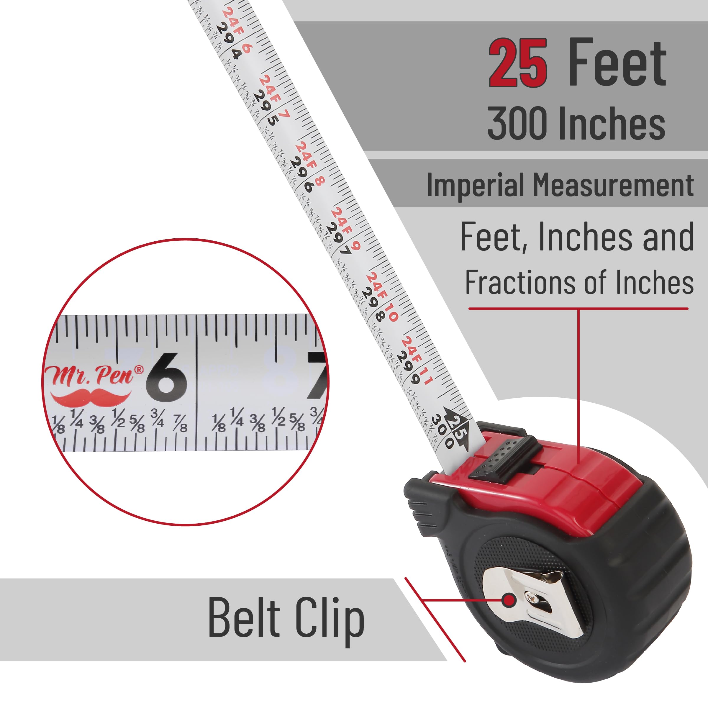 Snapklik.com : Mr Pen 25-Foot Steel Retractable Tape Measure