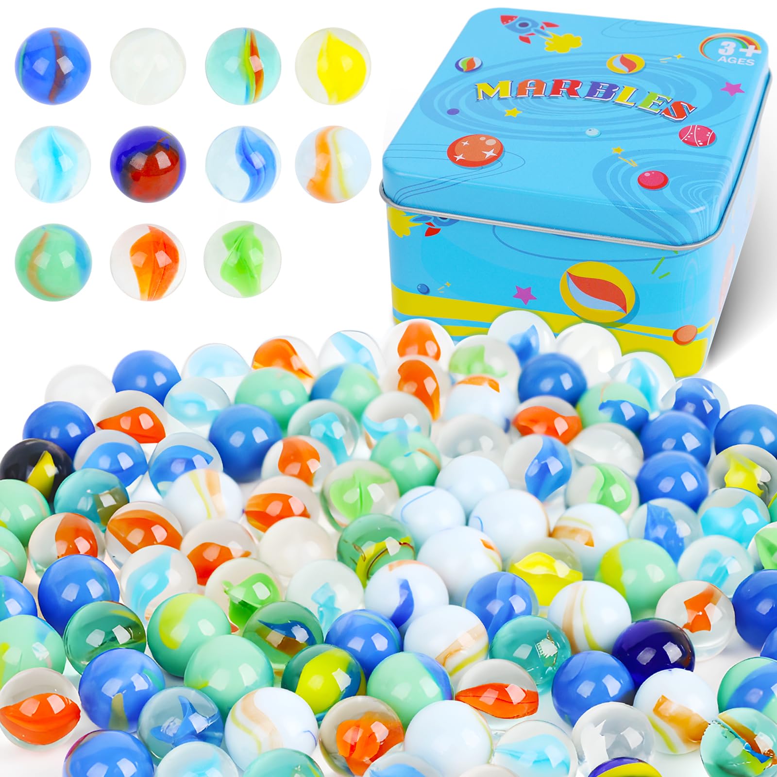 Amazon.com: 3 otters 110PCS Marbles Bulk, for Kids Marble Run Games ...