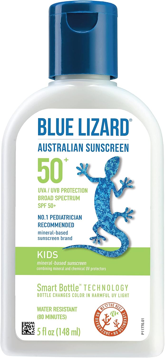 BLUE LIZARD Kids Mineral-Based Sunscreen Lotion, SPF 50, Cream, 5 Fl Oz ...