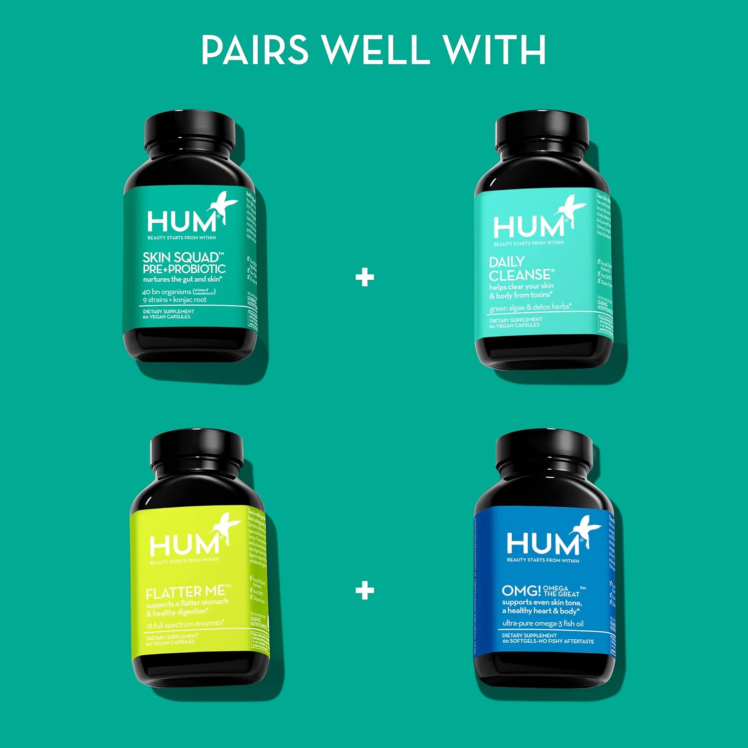 Buy HUM Skin Squad - Probiotic Supplement for Clear Skin - Prebiotic ...