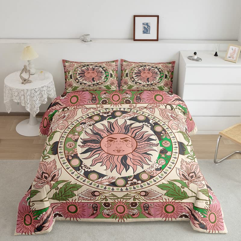 Amazon.com: Feelyou Sun Comforter Set Vintage Flowers Comforter Cover ...