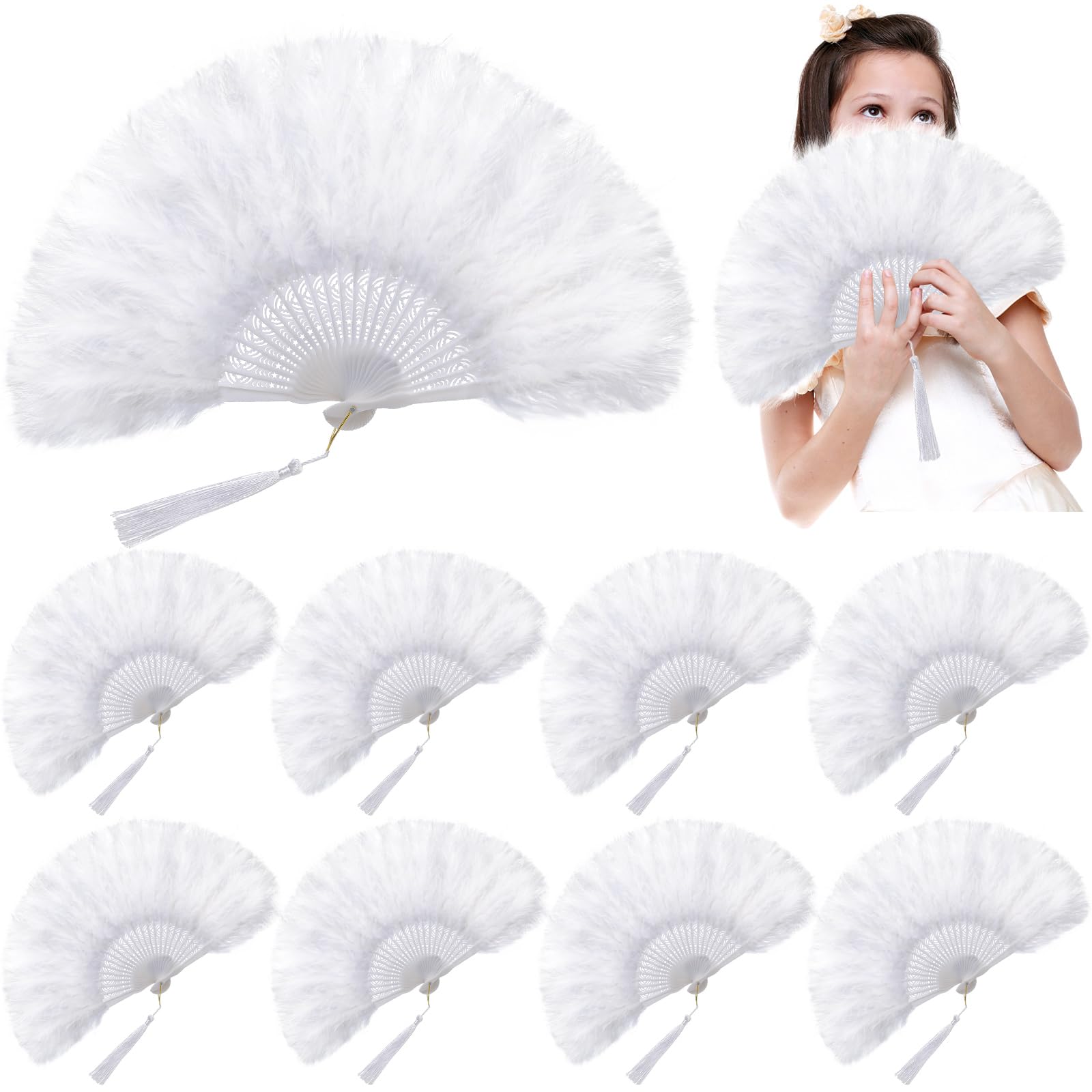 Amazon.com: Kigley 8 Pcs Marabou Feather Fan Bulk Wedding Headband Fan ...