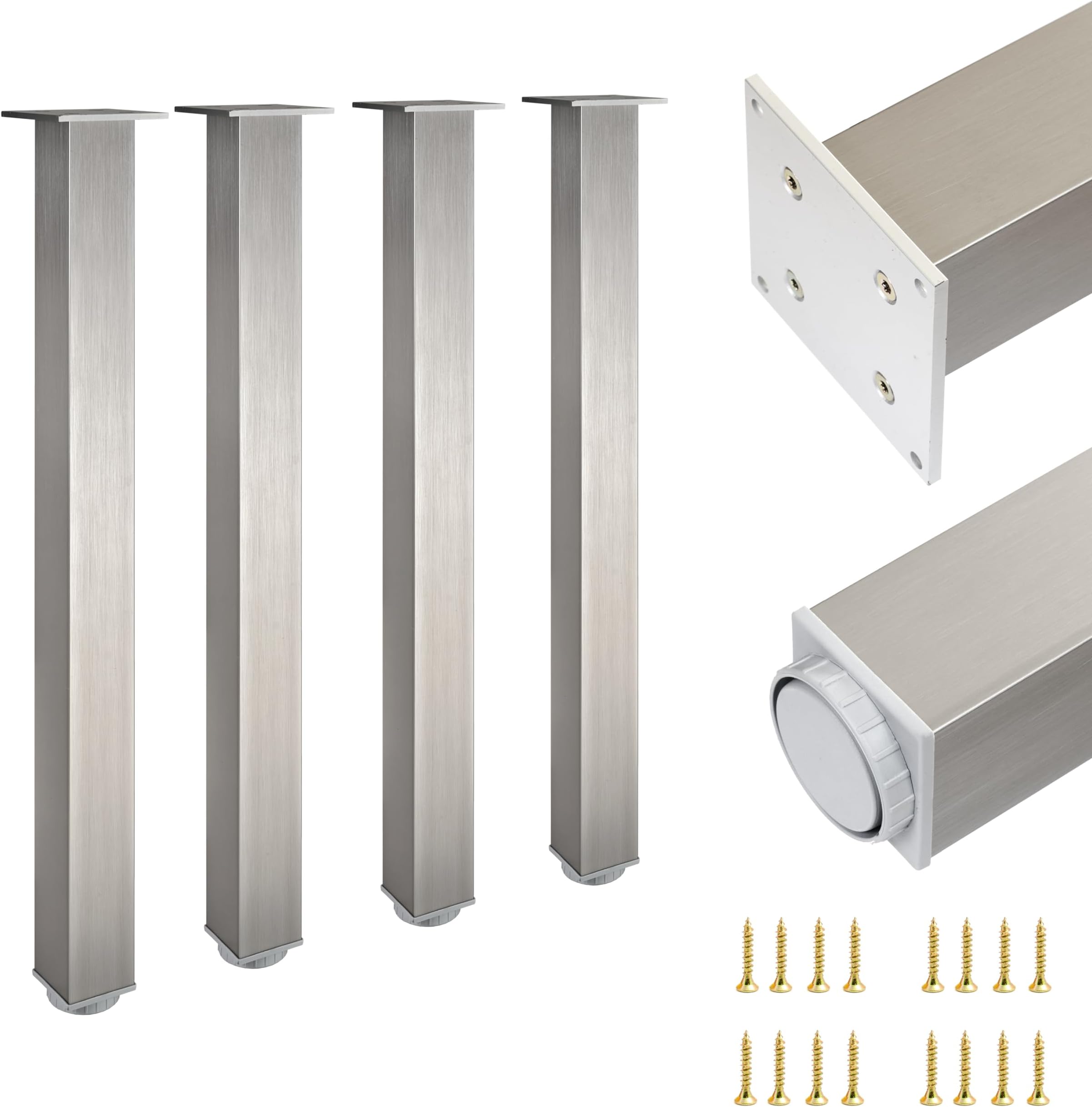 durante® 4er Set Tischbeine eckig Edelstahl Optik gebürstet Höhe 710 mm ...