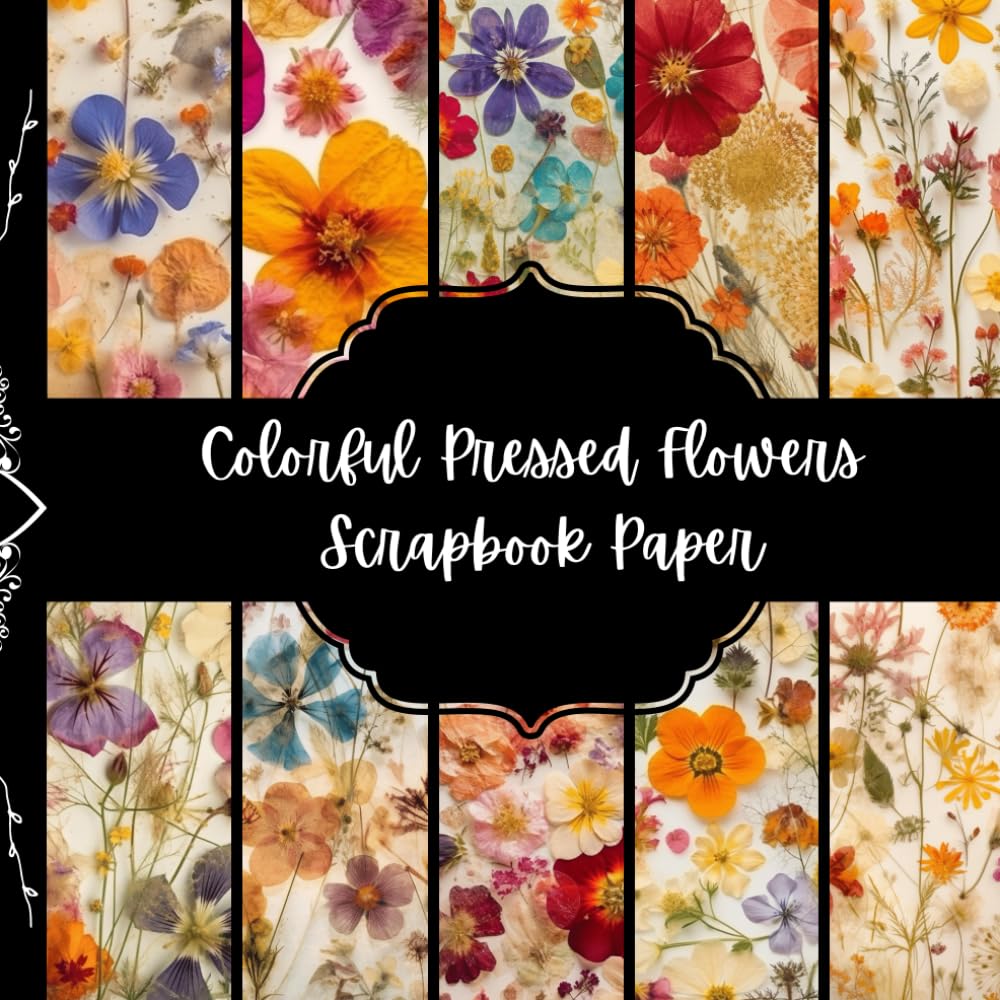 Colorful Pressed Flowers Scrapbook Paper, Botanical Junk Journal Paper ...