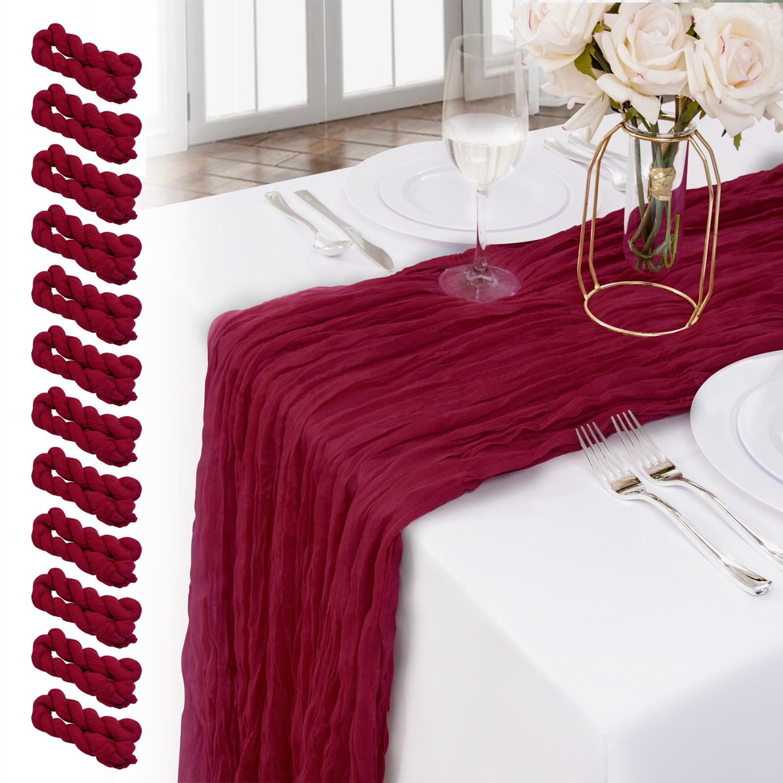 Snapklik.com : BUCLA 12 Pack Burgundy Cheesecloth Table Runner - 10Ft ...