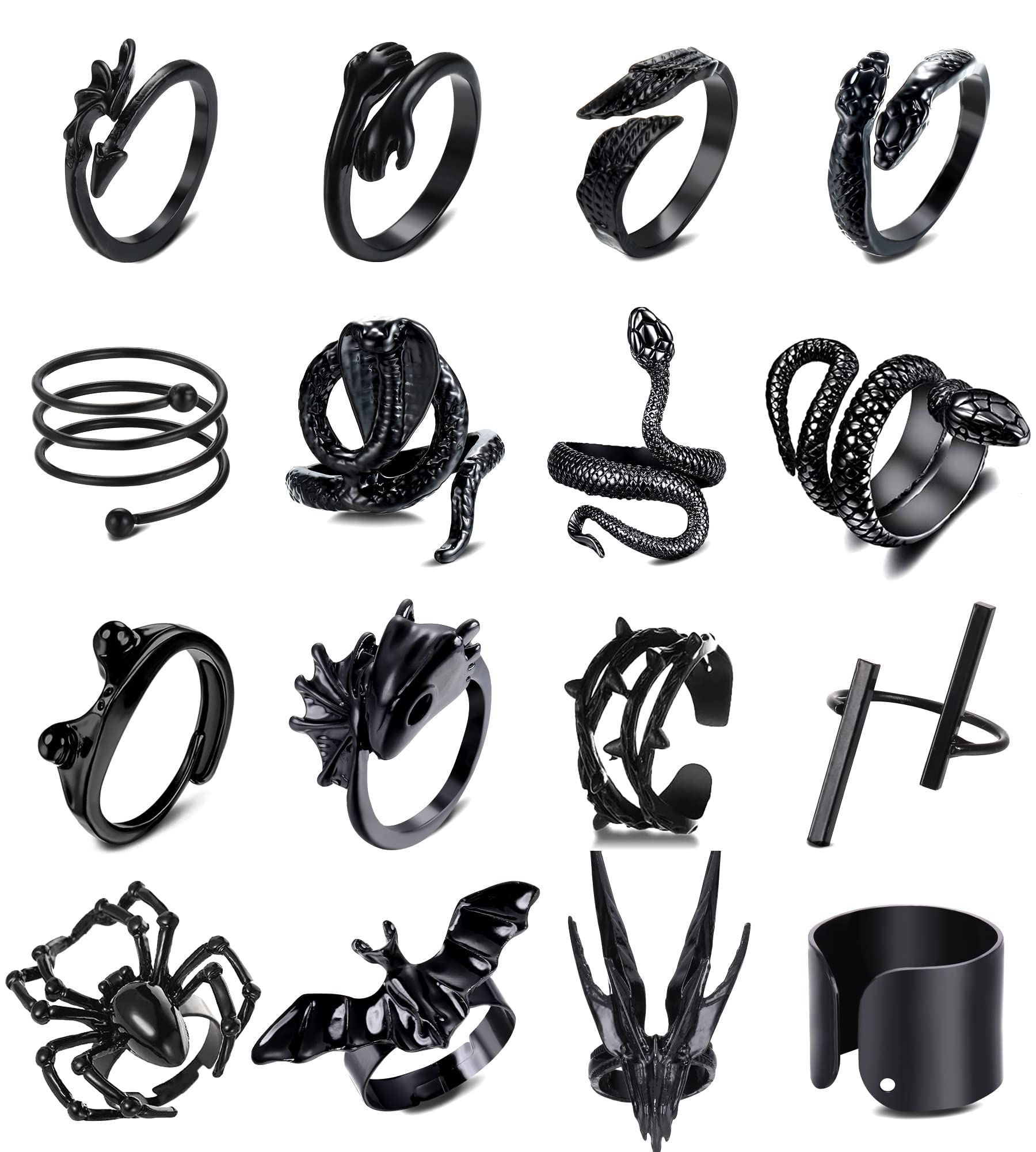 Buy Black Goth Rings for Women Men Girls Stackable Frog Bat Spider ...