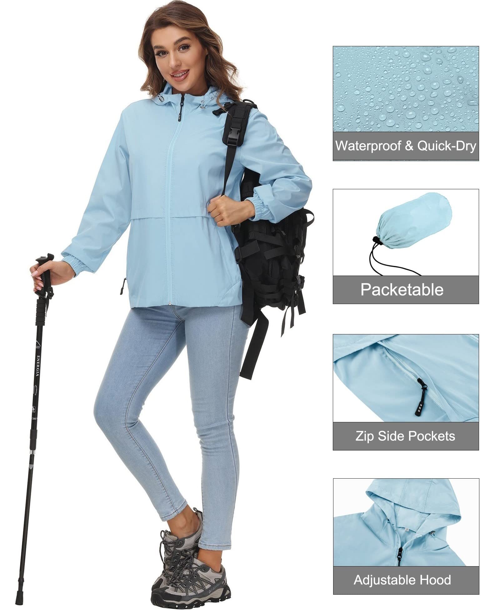 Snapklik.com : Womens Waterproof Rain Jacket Lightweight Raincoat ...