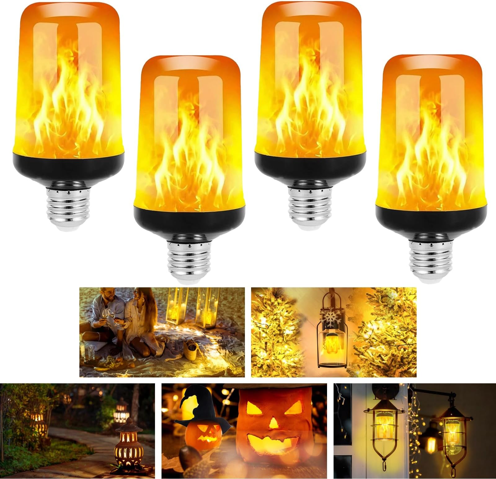 YWNYT 4pcs LED Flame Effect Light Bulb, Flame Lamp 4 Lighting Modes ...
