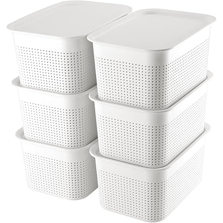 Amazon.com - AREYZIN Plastic Storage Baskets With Lid Organizing ...