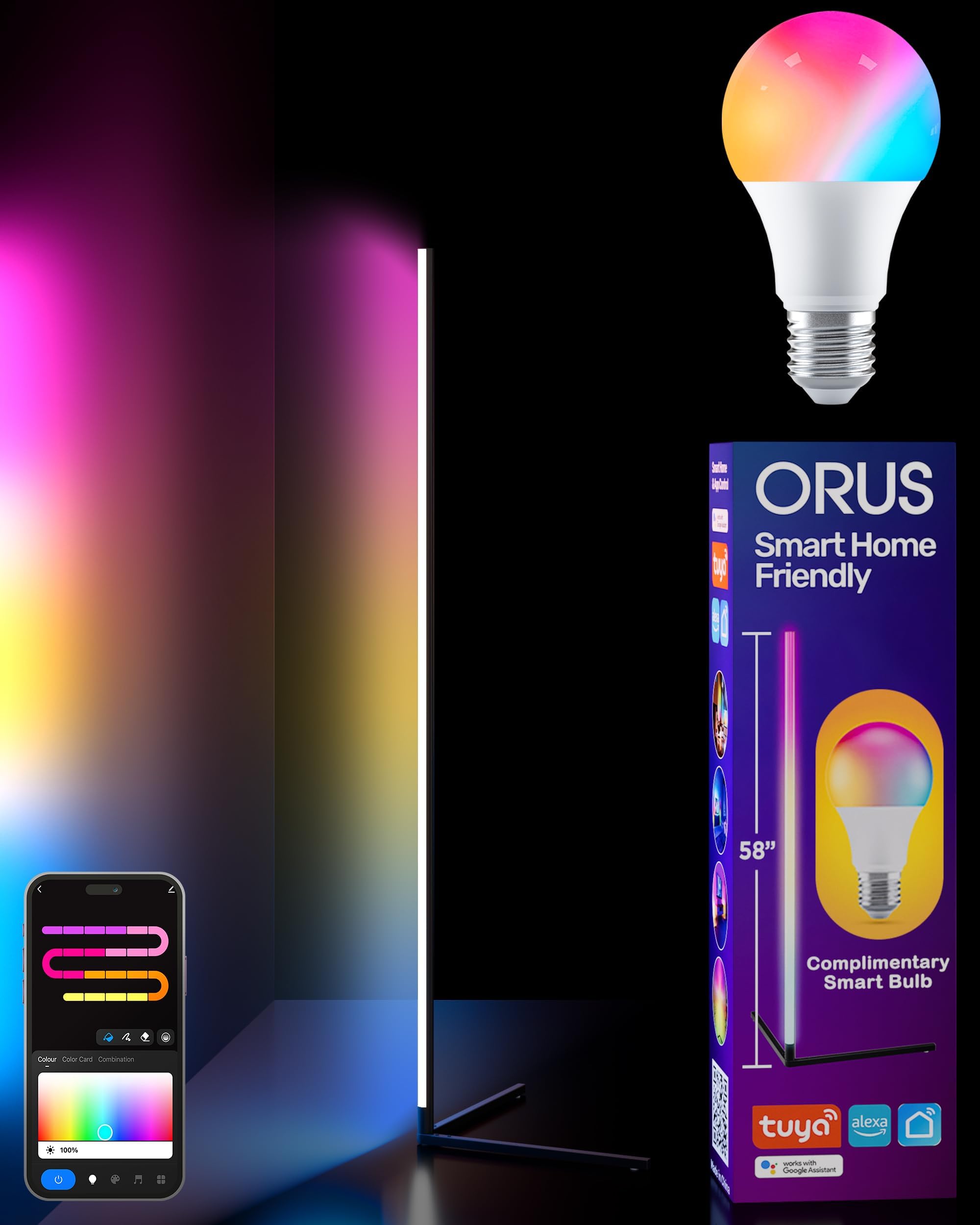 ORUS RGB Corner Floor Lamp LED Light - Modern Standing Lamp for Living ...