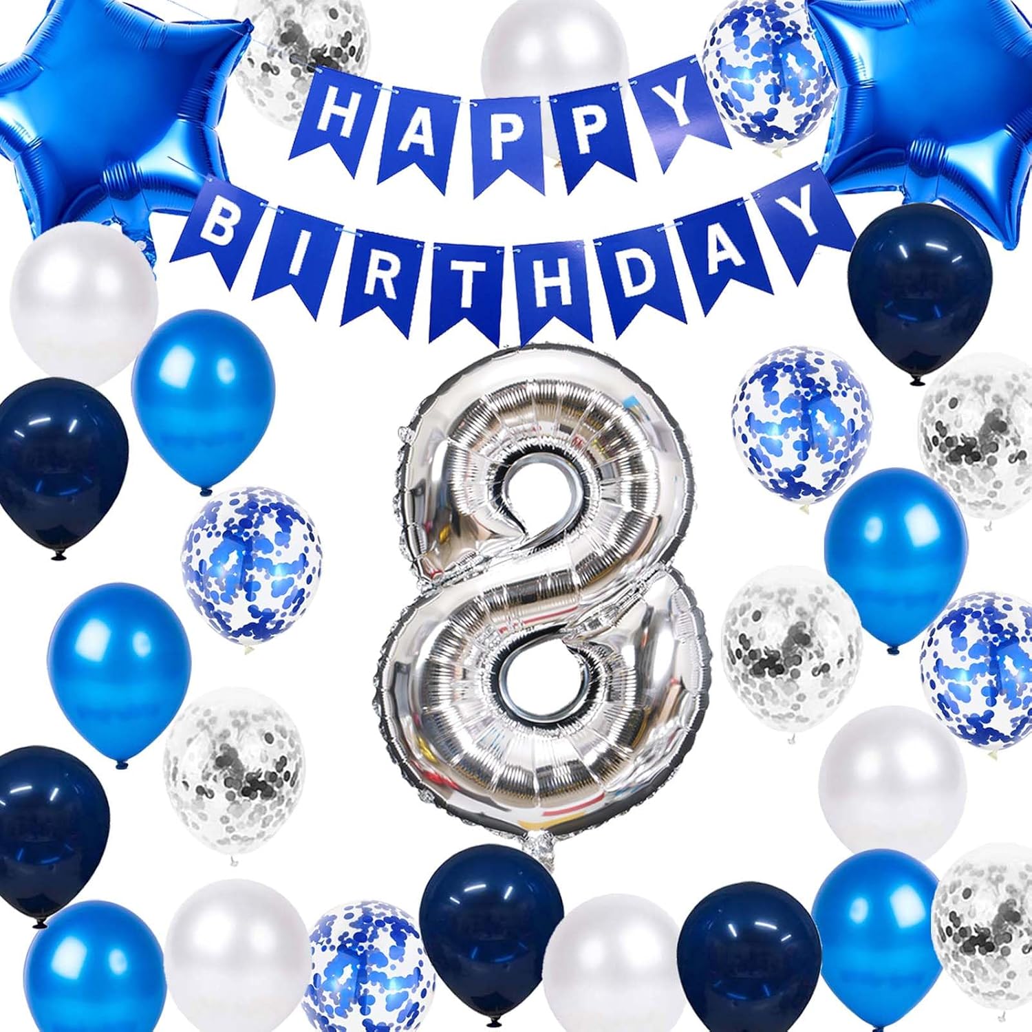 Amazon.com: 8th Birthday Decorations Blue for Boys, 8th Birthday Banner ...
