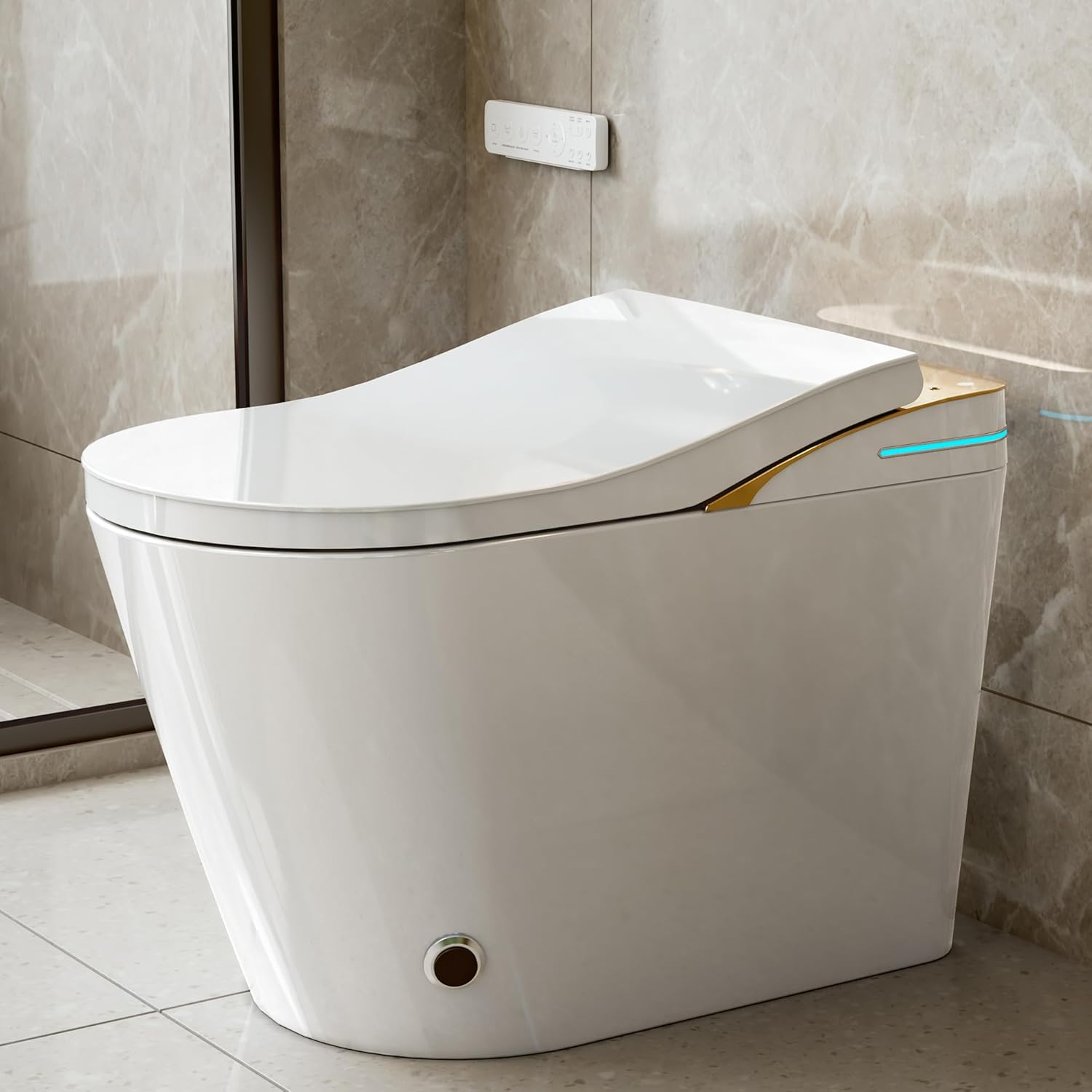 One Piece Elongated Smart Toilet Bidet with Auto Open & Close, Auto ...