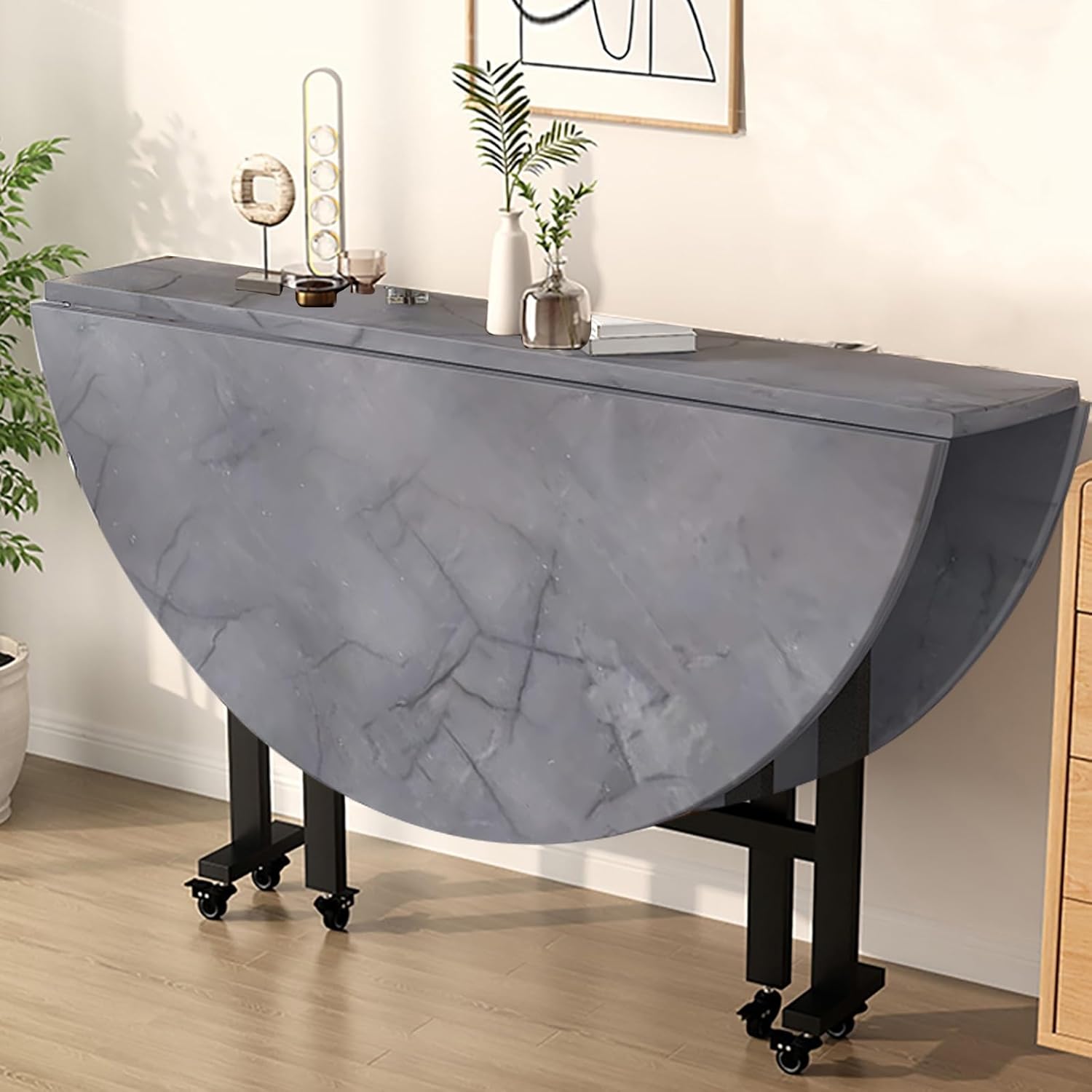 Round Folding Dining Table, Drop Leaf Kitchen Table for Small Spaces ...