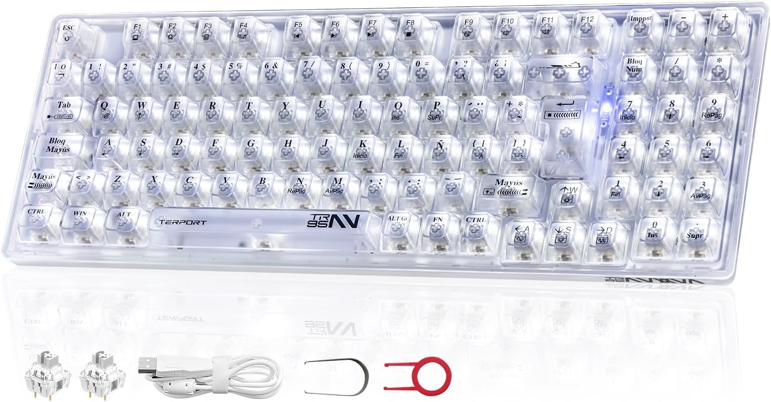 TERPORT TR95 Teclado Mecánico Transparente en Español, Teclado Gaming Compacto de 95 Teclas, con ...