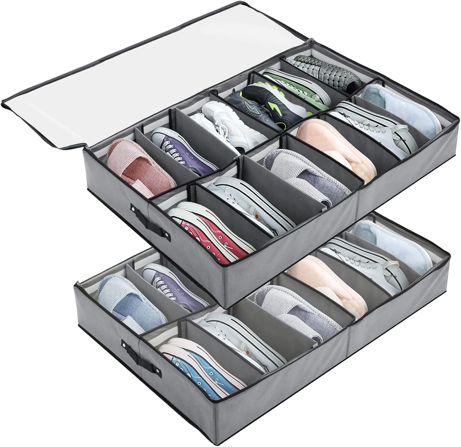 2 PCS Folding Under Bed Shoe Storage Organizer,Foldable Fabric Shoes ...