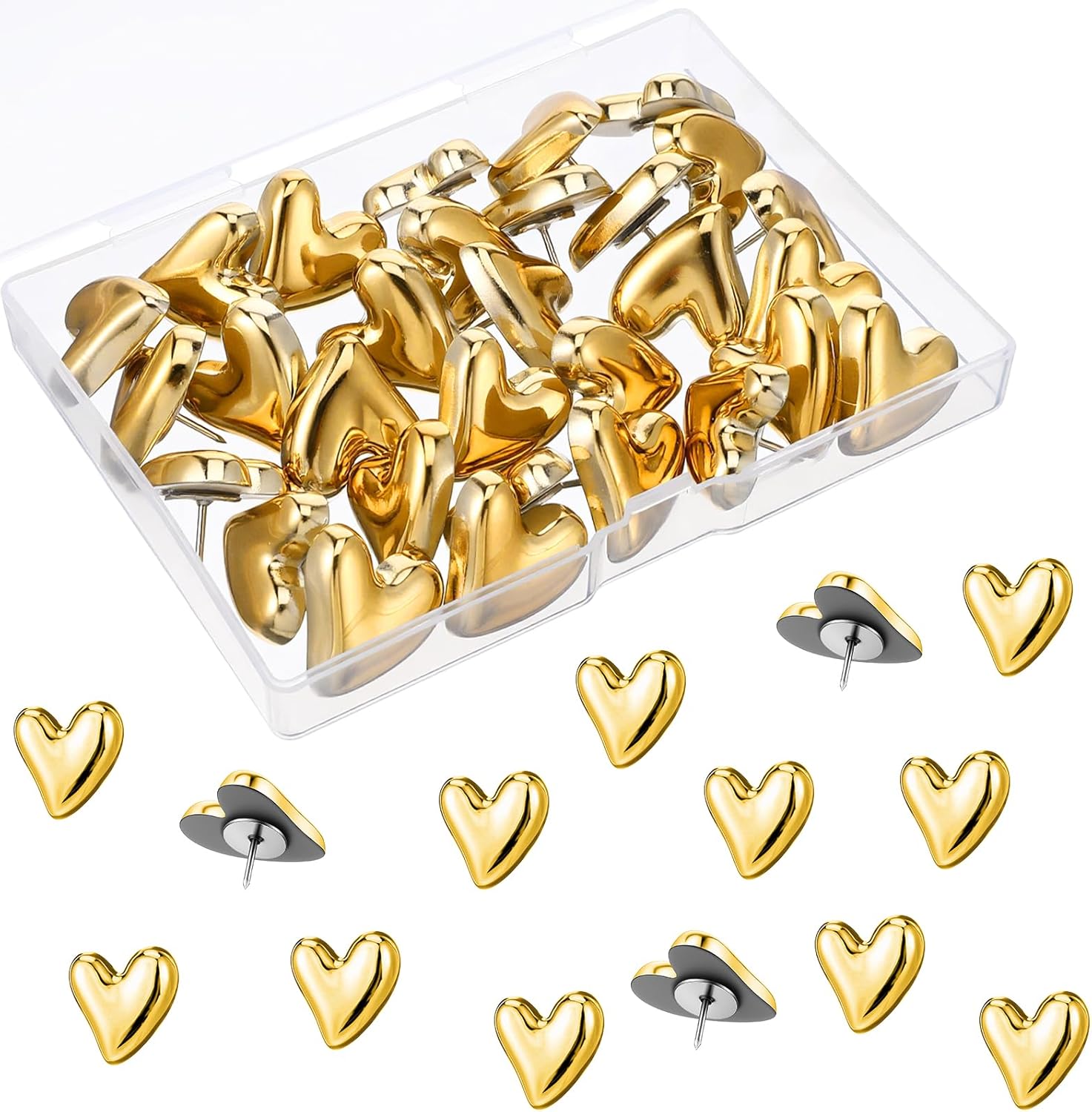 Amazon.com: 30 Pcs Heart Decorative Gold Pins, Cute Heart Push Pins ...