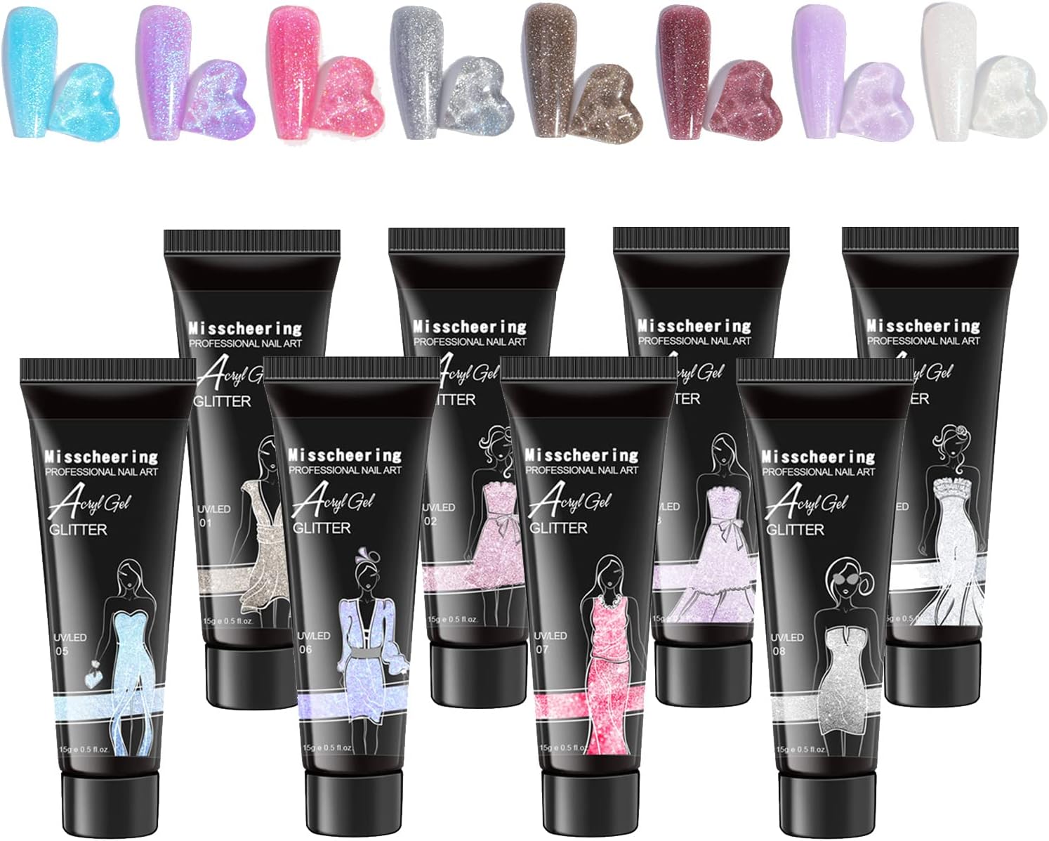 Nail Extension Gel Kit, 8 Couleurs Glitter Holographic Poly Gel ...