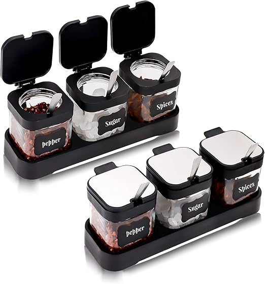 Amazon.com | 6Pcs Glass Condiment Container Spice Jar with Lids and ...