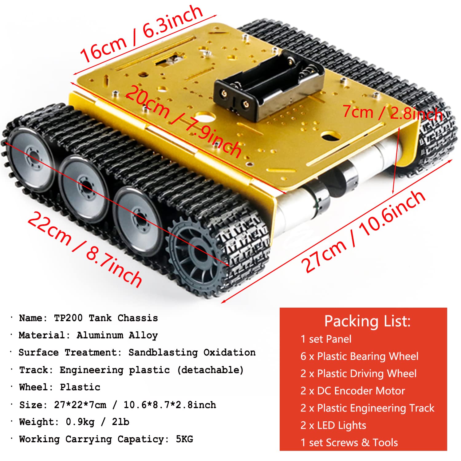 Snapklik.com : Swaytail Professional TP200 Metal Robot Tank Car Chassis Kit By 2pcs Encoder DC ...