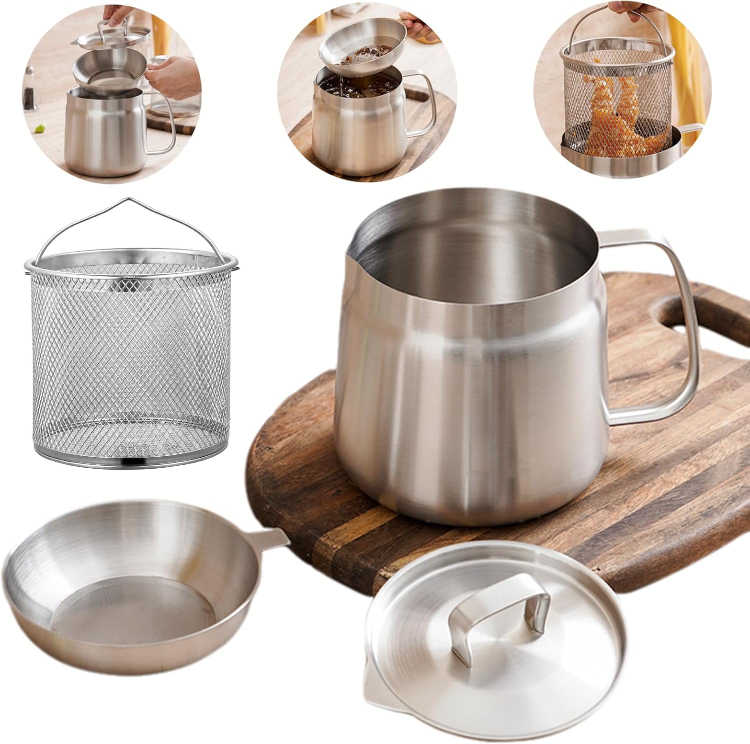 Amazon.com: AVOWB.T.Q 304 Stainless Steel Oil Strainer Pot,Large ...