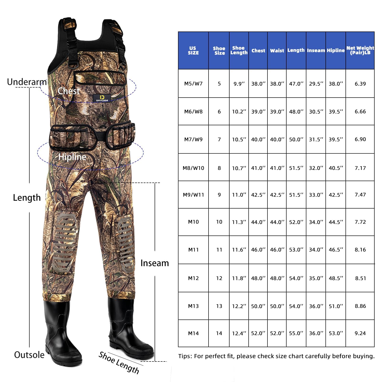 DRYCODE Fishing Waders for Men, Chest Waders for Women with Boots Waterproof, Neoprene Waders ...