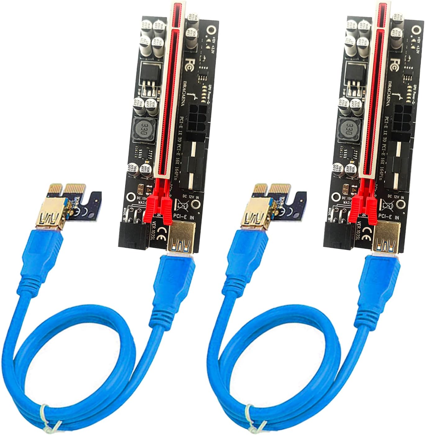 Dracaena 2 Pack PCIE Riser Adapter Card for GPU Crypto Mining 1X to 16X ...