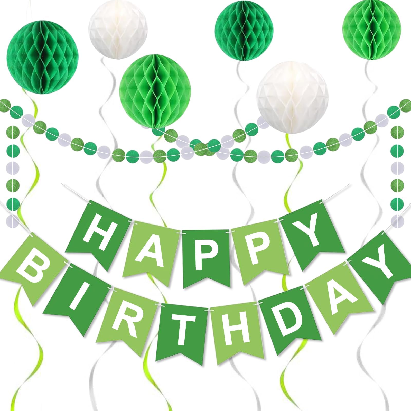 Amazon.com: Green Birthday Decorations, Green and White Happy Birthday ...