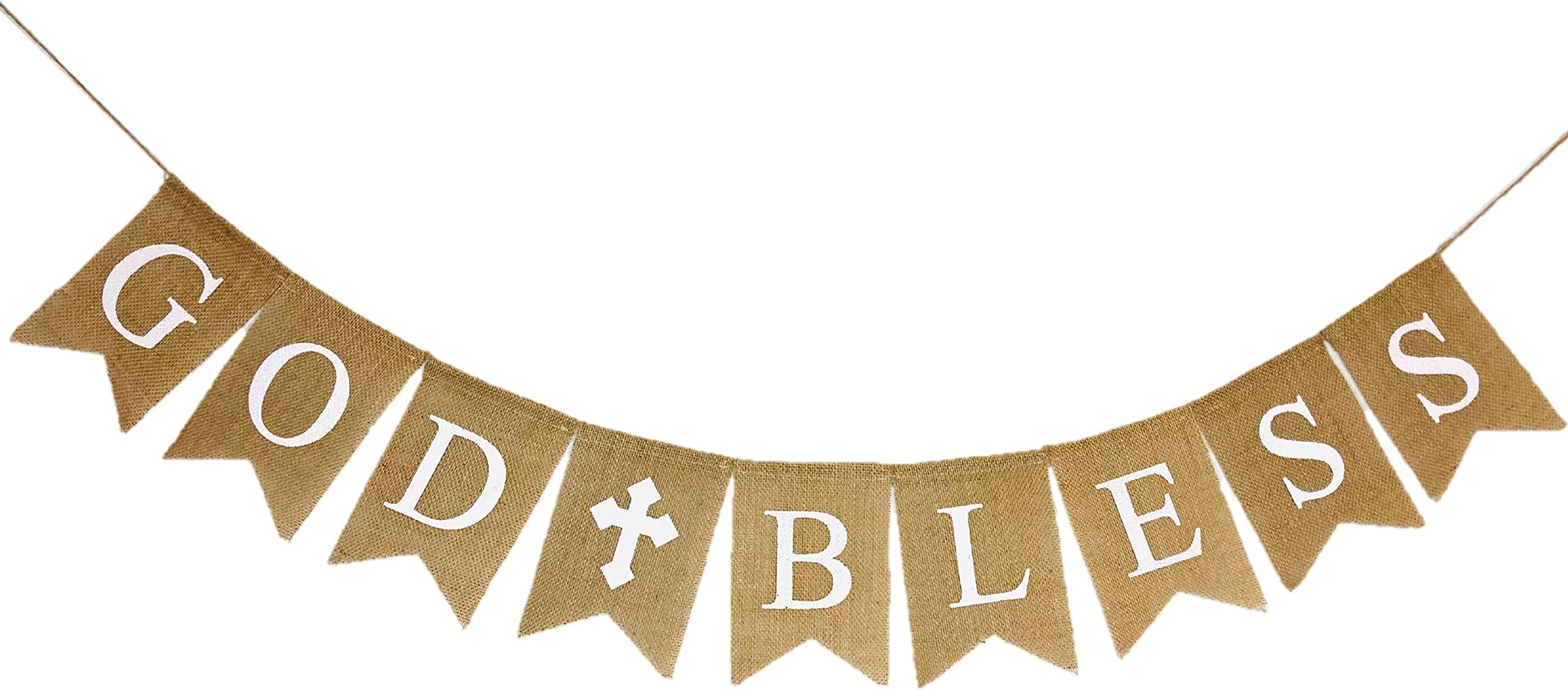 Amazon.com: CHRORINE God Bless Banner Baptism Decorations for Boys ...