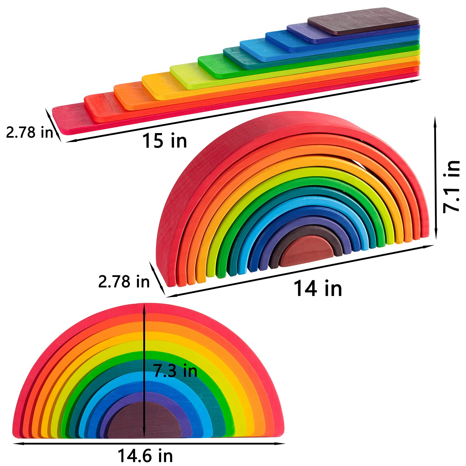 MERRYHEART Wooden Rainbow Stacker Set - Rainbow Stacking Toy Set with ...