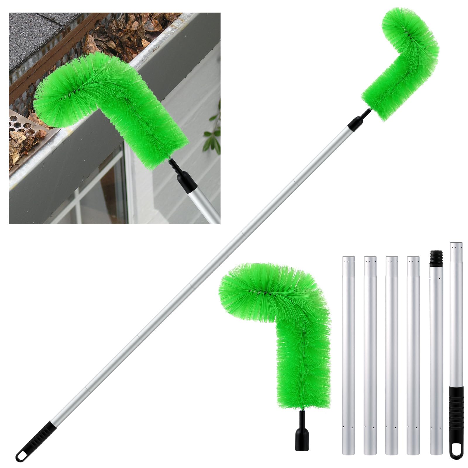 Layhit Gutter Cleaning Brush Extendable Guard Cleaner Tool with 6 Pcs ...