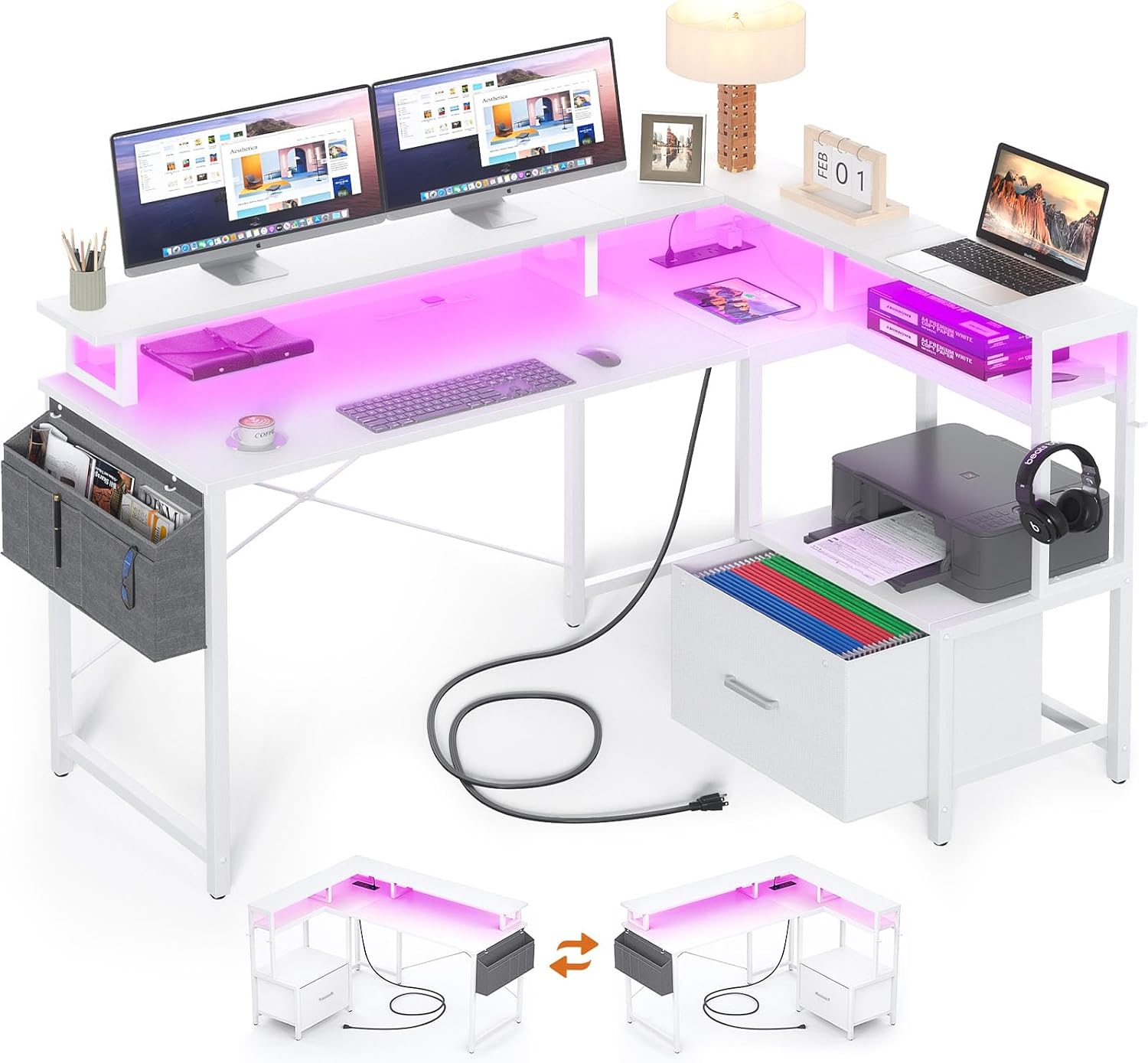 Amazon.com: Homieasy Computer Desk with File Drawer Cabinet, L Shaped ...
