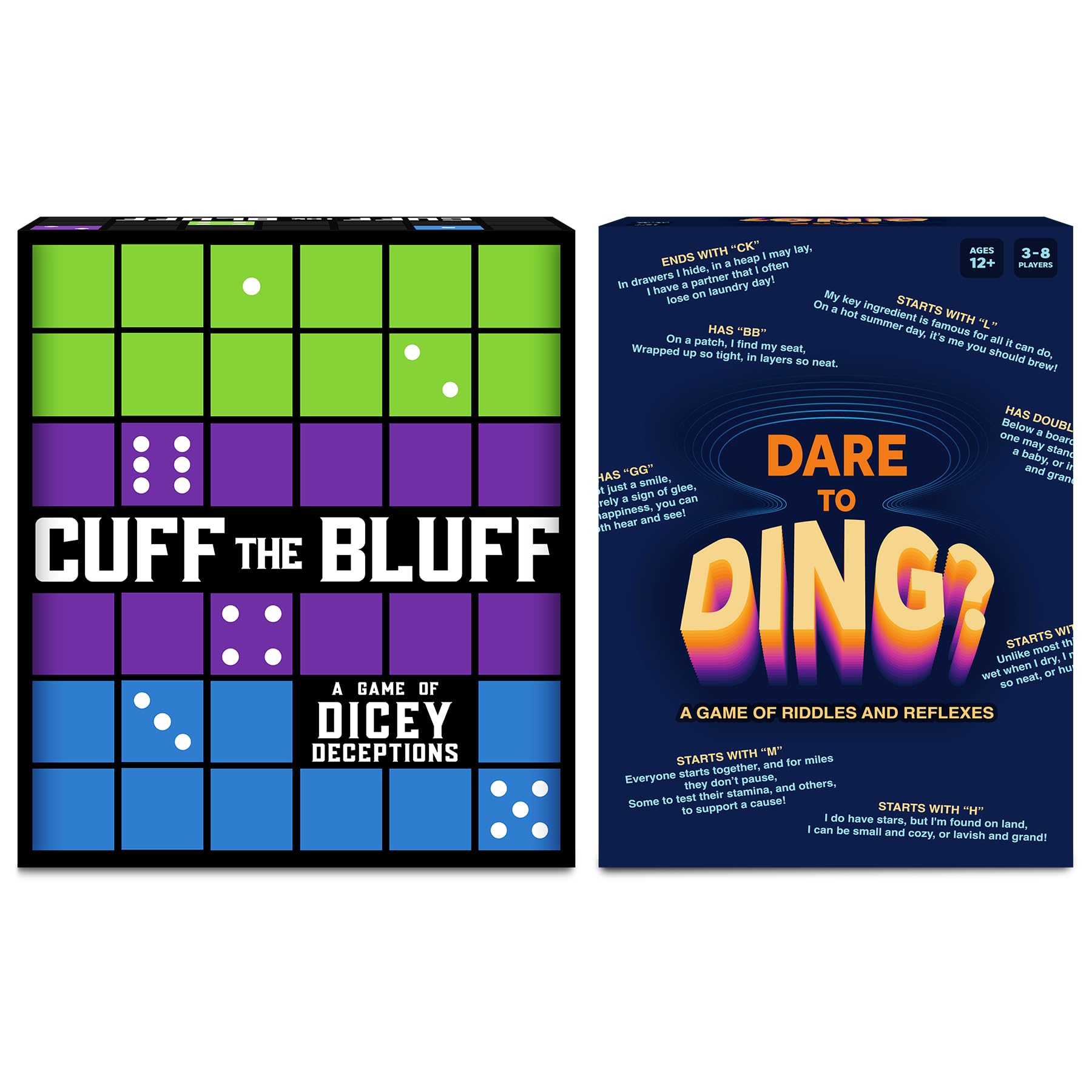 Amazon.com: Cuff The Bluff and Dare to Ding, A Fun Bluffing Dice & Card ...