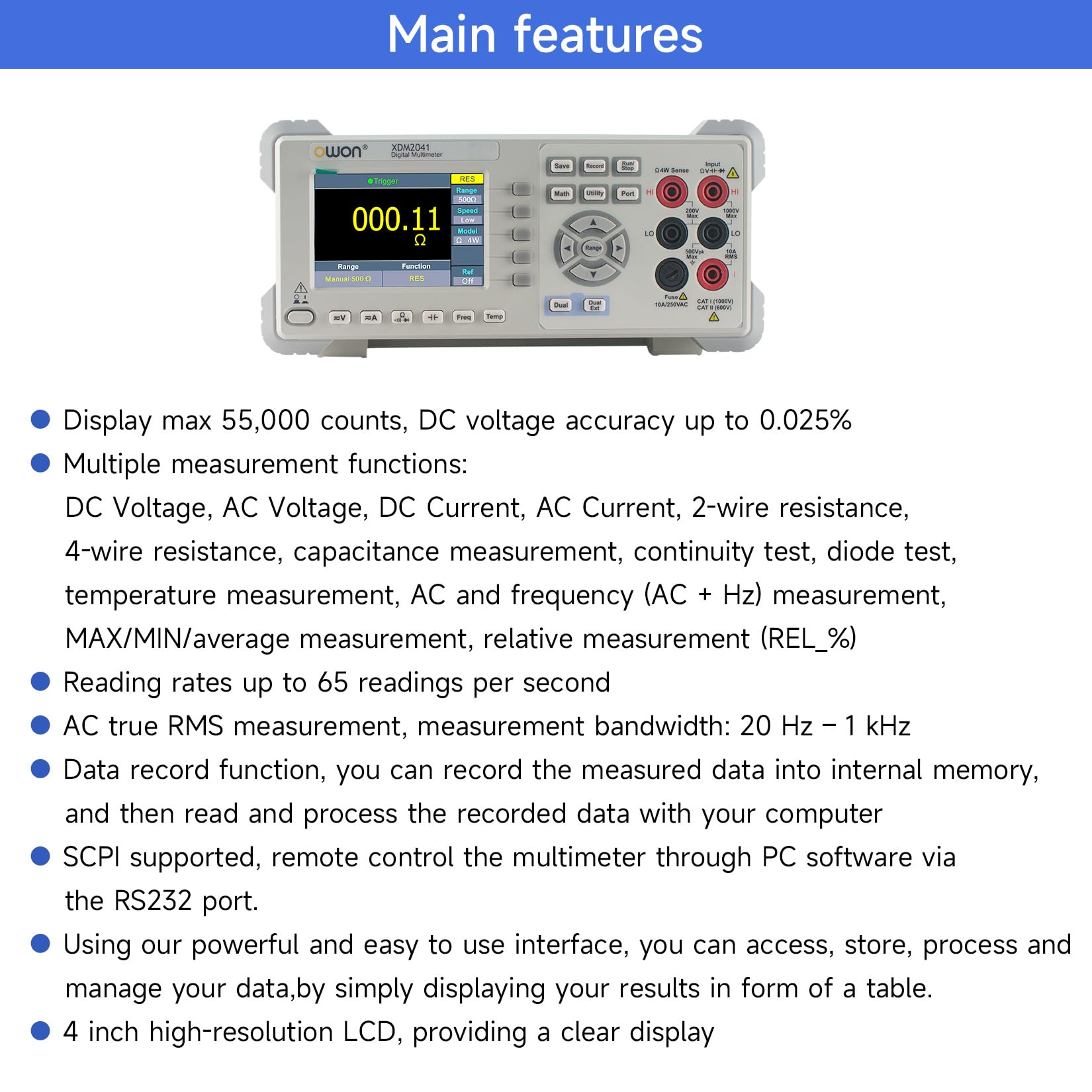 Snapklik.com : Digital Multimeter AC DC Current Voltage 3.7in Screen True RMS 55000 CountsDC ...