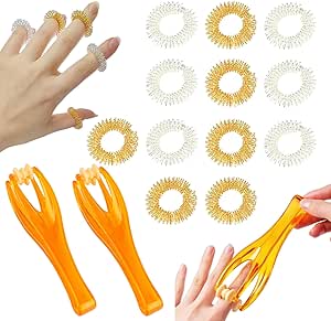 KASESSS 12 Pcs Acupressure Ring Set with 2 Pcs Finger Roller Massager ...
