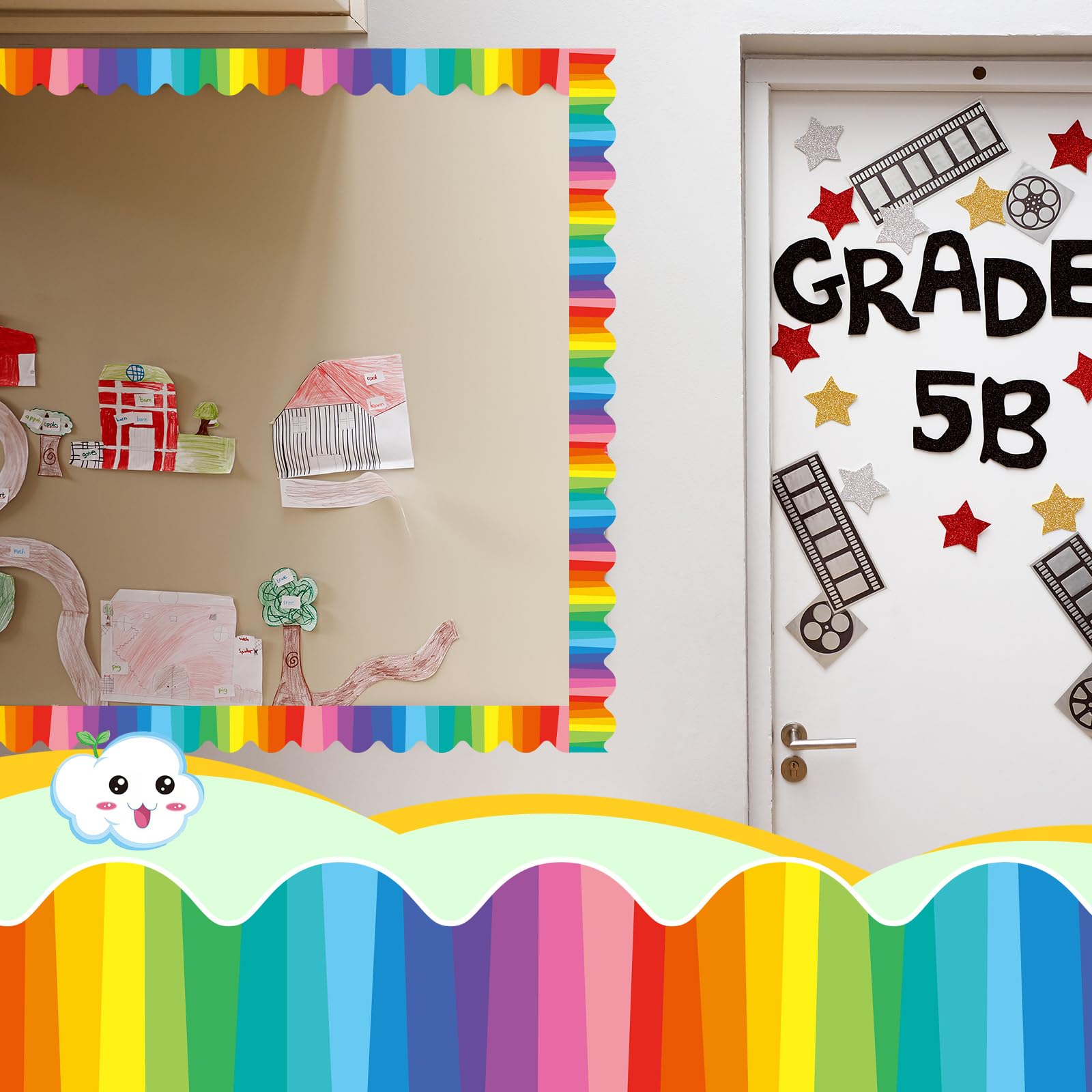 Snapklik.com : Yexiya Colorful Bulletin Board Borders Rainbow Scalloped ...