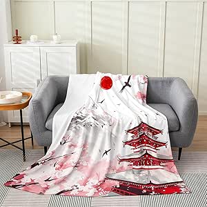 Erosebridal Japanese Cherry Blossom Throw Blanket Throw 50x60,Red and ...