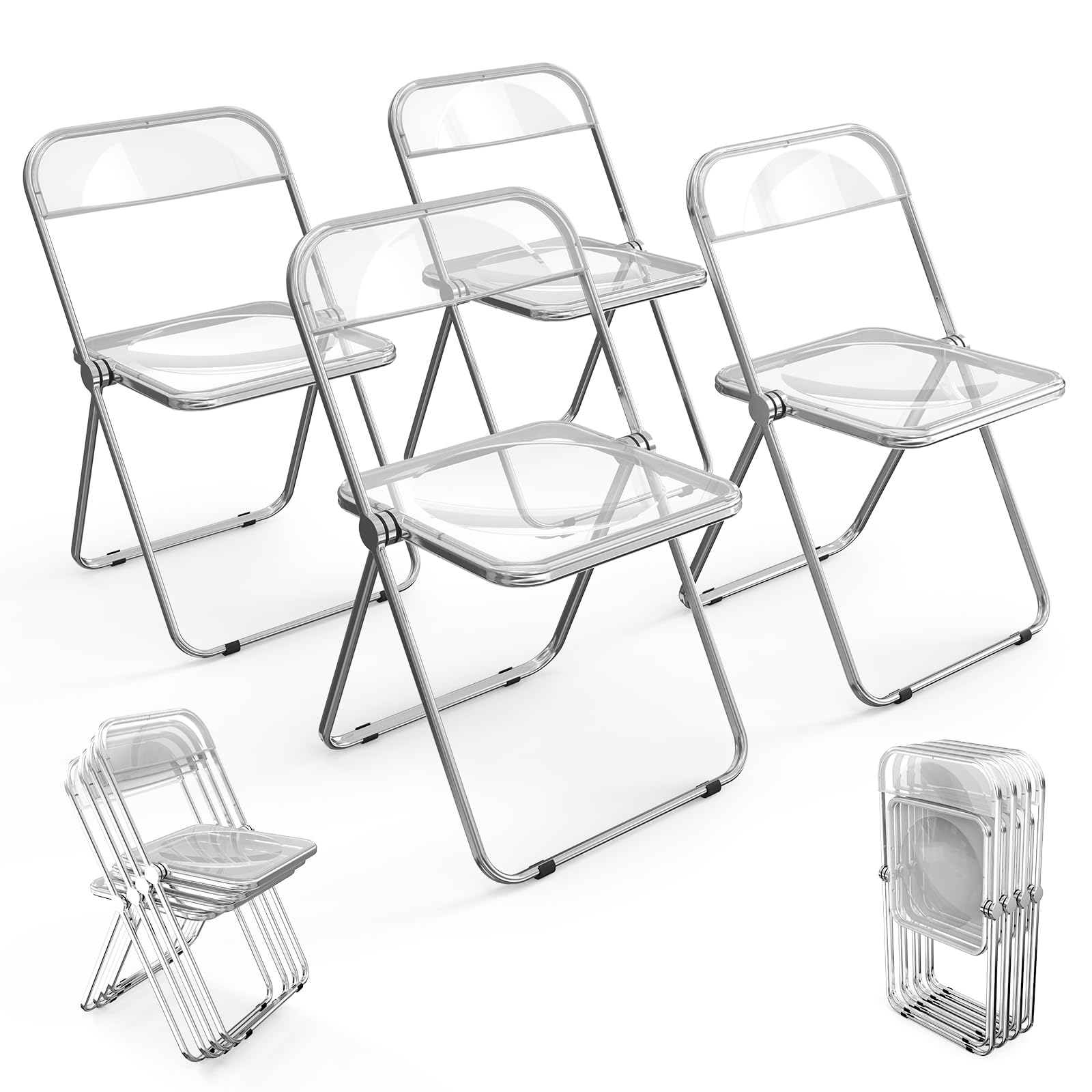 Amazon.com: VINGLI Acrylic Folding Chairs 4 Pack, Clear Chair Foldable ...