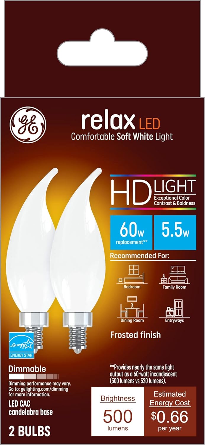 GE Relax LED Light Bulbs, 60 Watt, Soft White, Decorative Bulbs ...