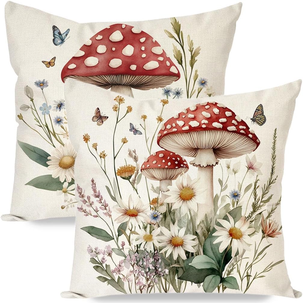 Amazon.com: HERHOME Cottagecore Mushroom Decorative Throw Pillow Covers ...