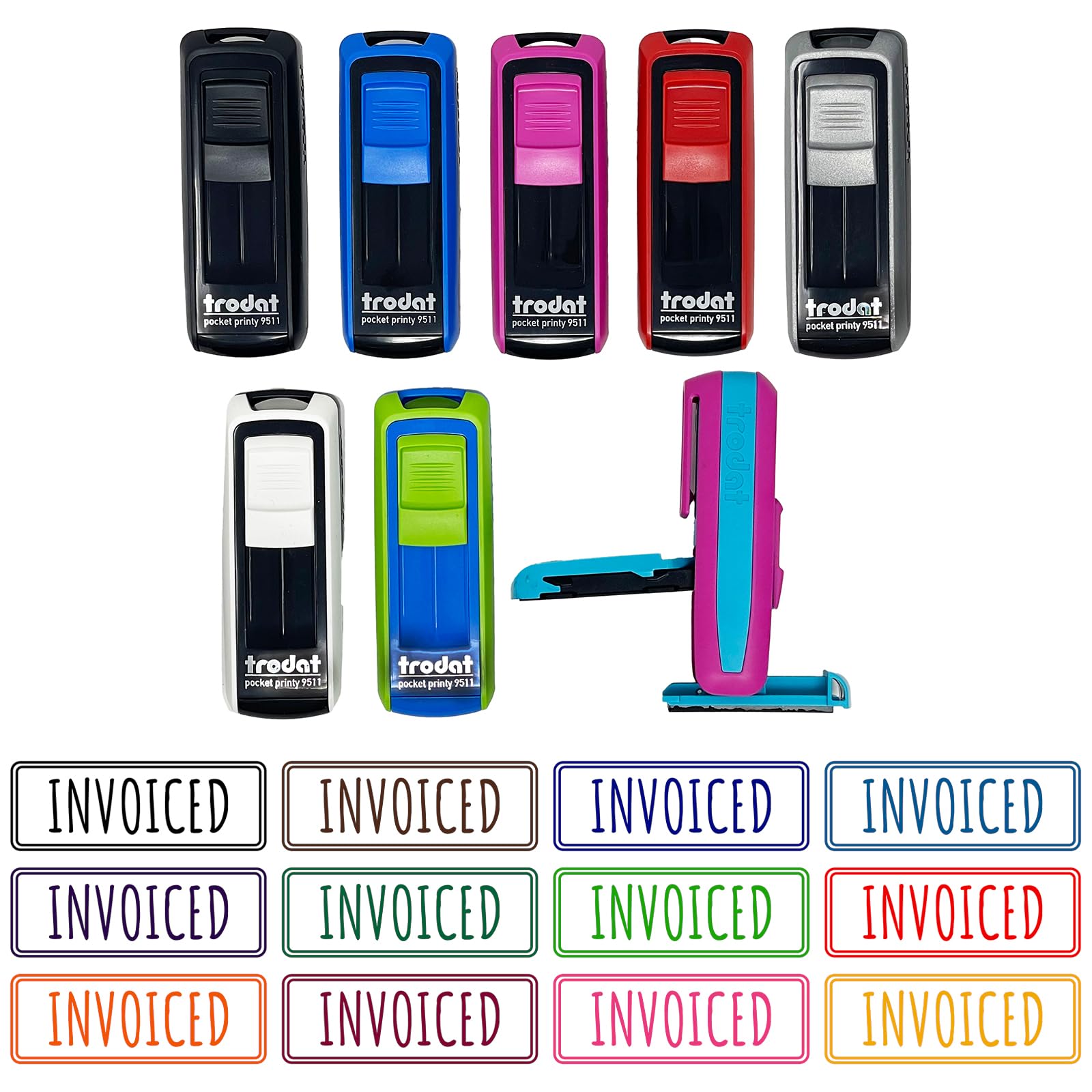 Amazon.com : Invoiced Double Line Border Billed Self-Inking Portable ...