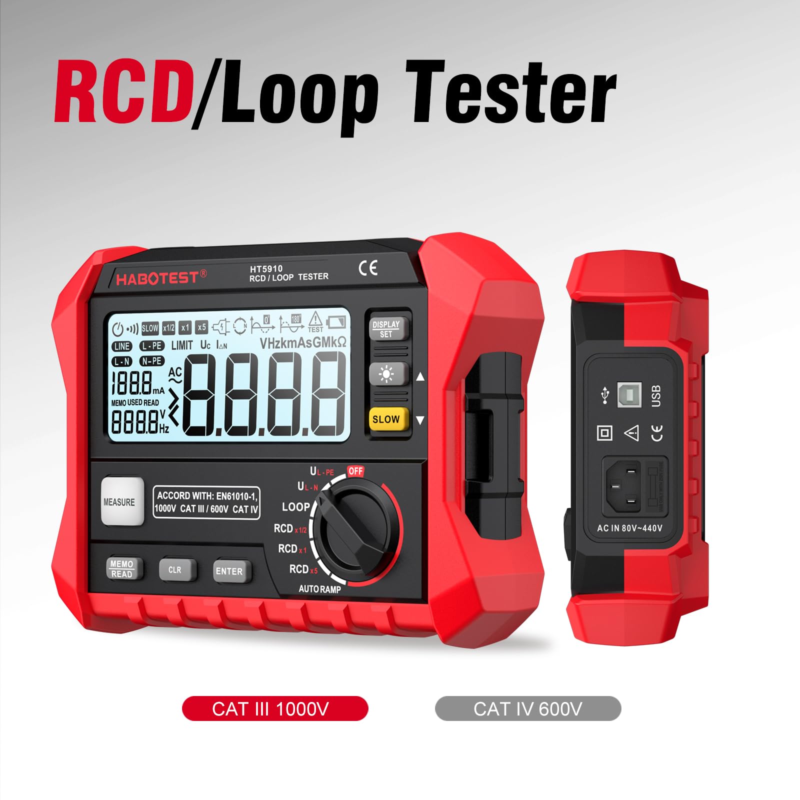 Snapklik.com : RCD/Loop Tester HT5910, HABOTEST Ground Meter For ...